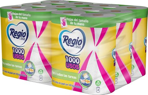 Regio Toalla De Papel 1000 Usos 12 Rollos De 140 Hojas Dobles Cu