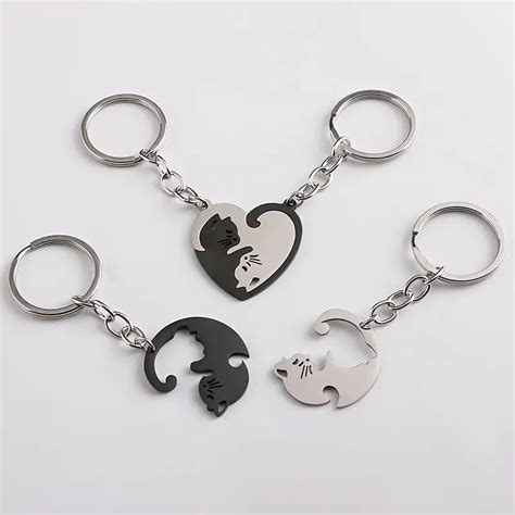 Cat Matching Keychain For Couples Best Friends Heart Keychains For