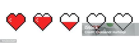 Pixel Art Heart Icon Set Retro Game Life Bar Template Design For Web