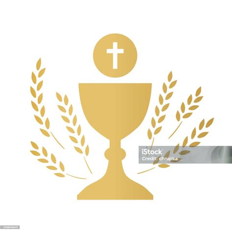 Ilustración De Cáliz De Oro De La Sagrada Comunión Y Espigas De Trigo
