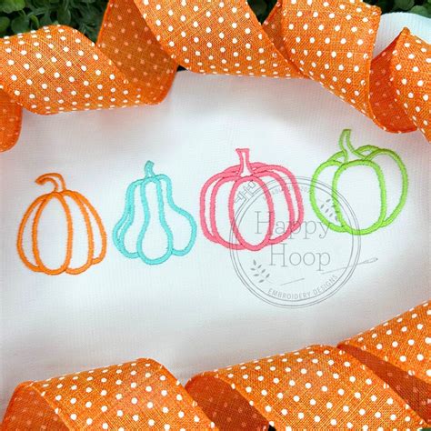 Satin Stitch Pumpkin Row Outlined Pumpkins Embroidery Design Pumpkin Patch Minimalist