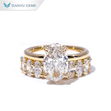 Tianyu Gems Lab Dimond Ring Set 14k Yellow Gold Oval Cut Bridal Wedding