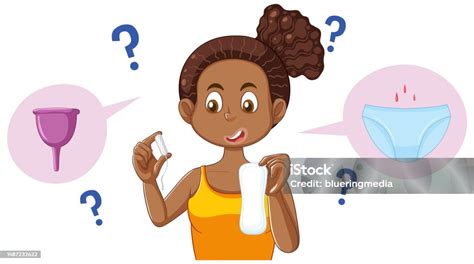 Gadis Pubertas Memilih Antara Pembalut Dan Tampon Ilustrasi Stok
