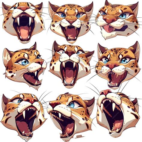 Ocelot Head A Variety Of Different Expressions And Ac Premium Ai Generated Vector