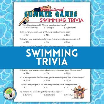 Swimming Trivia Party Game Swimming Summer Games Trivia Game Tpt
