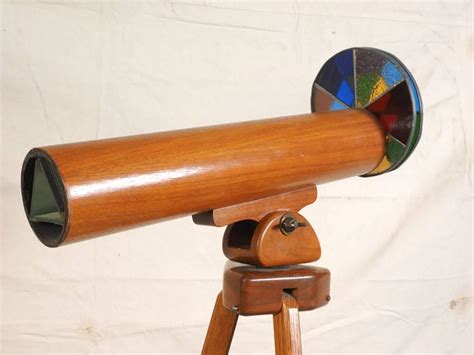 Large Vintage Wood Kaleidoscope With Stained Glass Mounted On A Tripod
