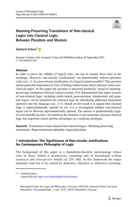 Pdf Meaning Preserving Translations Of Non Classical Logics Into