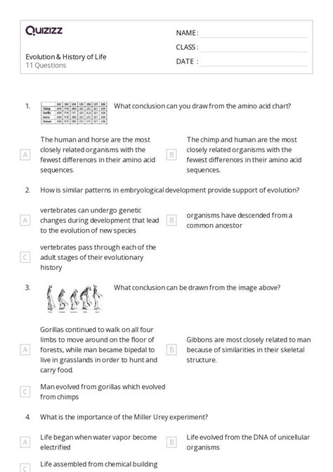 50 Evolution And The Tree Of Life Worksheets On Quizizz Free And Printable