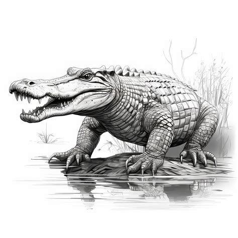 Premium Photo Realistic Alligator Drawing On Creek Detailed And