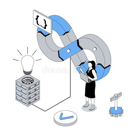 Devops 3d Isometric Concept With Isometry People Design For Web Administrator Monitoring