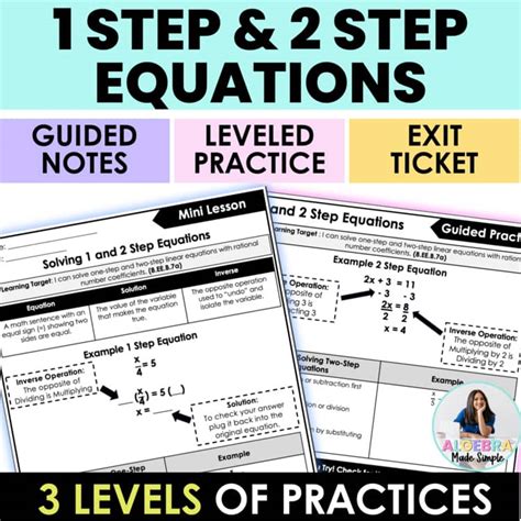 1 Step And 2 Step Equations 8th Grade Math Guided Notes Lesson Leveled Practice