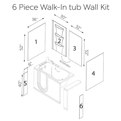 Ellas Bubbles Solid White Glossy 6‑panel Walk‑in Tub Wall Surround Kit