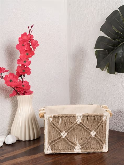 Buy Myntra Elegant Homes Beige Living Room Macrame Storage Basket Desk Organiser Organisers