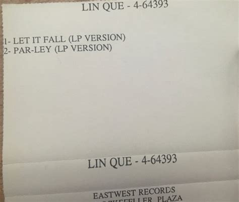 Lin Que Let It Fall Par Ley 1995 Cassette Discogs