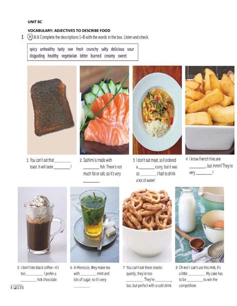 I 4 Unit 8c Vocabulary Worksheet Vocabulary Worksheets Food Lessons