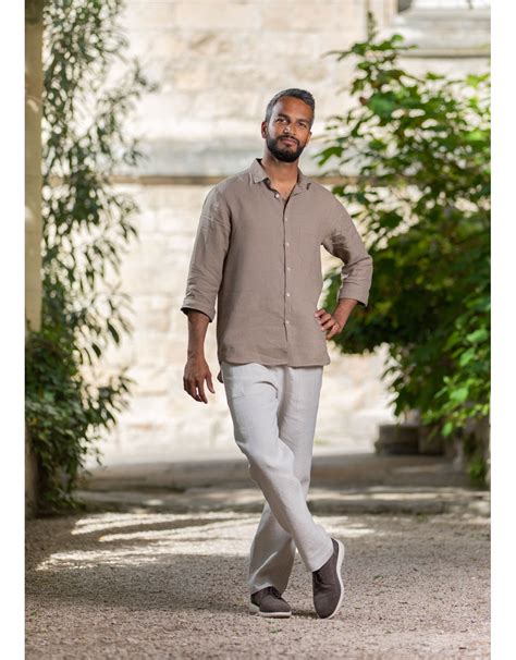 Chemise En Lin Homme Beige Kaki Arthur Manches 45 Amalthée