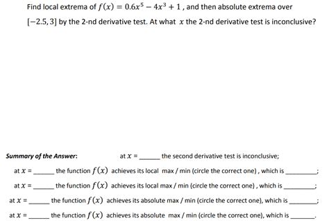 solved find local extrema of f x 0 6x5−4x3 1 and then