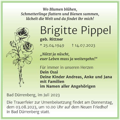 Traueranzeigen Von Brigitte Pippel Abschied Nehmen De