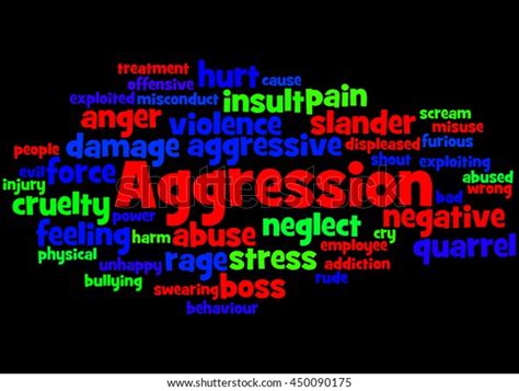 Aggression Word Cloud Concept On Black Stock Illustration 450090175
