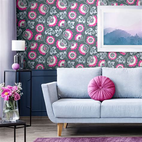 Neva Pink And Grey Wallpaper Foord Wallcoverings