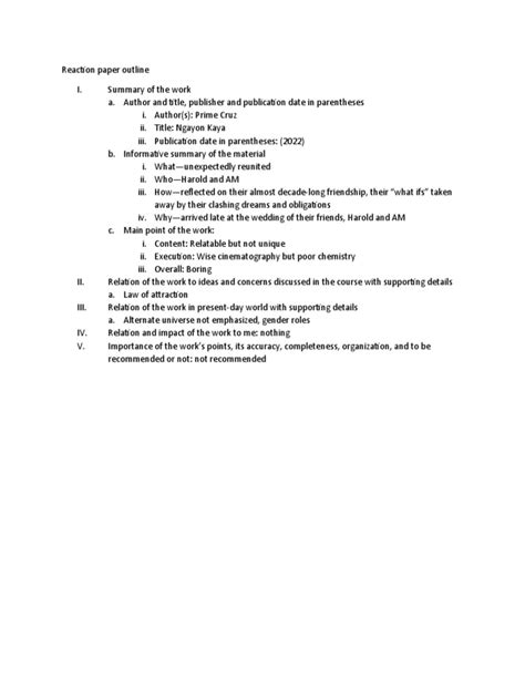 Reaction Paper Outline Pdf