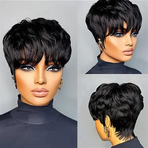 Tgezer Pixie Cut Wig Human Hair Short Layered Pixie Cut Wigs For Black
