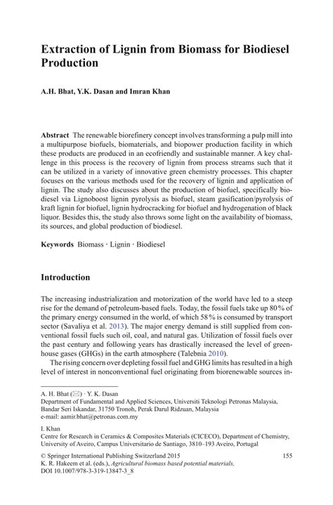 Pdf Extraction Of Lignin From Biomass For Biodiesel Production