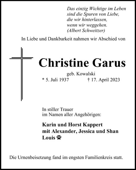 Traueranzeigen Von Christine Garus Trauer In Nrw De