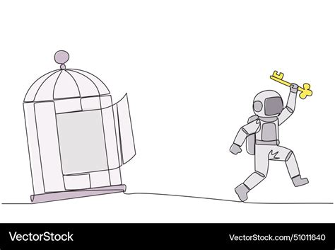 Single Continuous Line Drawing Young Astronaut Vector Image