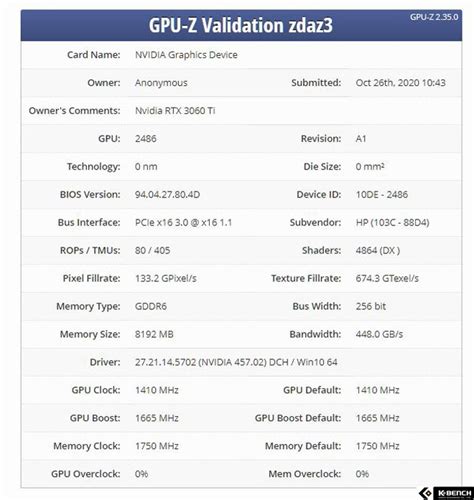 Nvidia Rtx 3060ti Gpu Z 등록 정보 포착 8gb Vram 갖는다