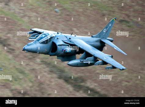 Raf Harrier Gr9 Attack Jet Fighter Aircraft Low Level In North Wales Mach Loop Shot From The