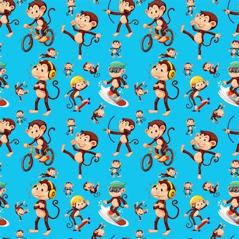 Free Vector Monkey Seamless Pattern Background