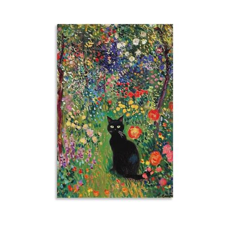 Claude Monet Garden Cat Wall Art Claude Monet Cat Poster Black Cat