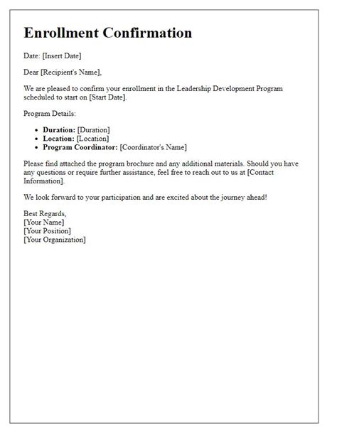 Letter Template For Leadership Development Program Enrollment Free