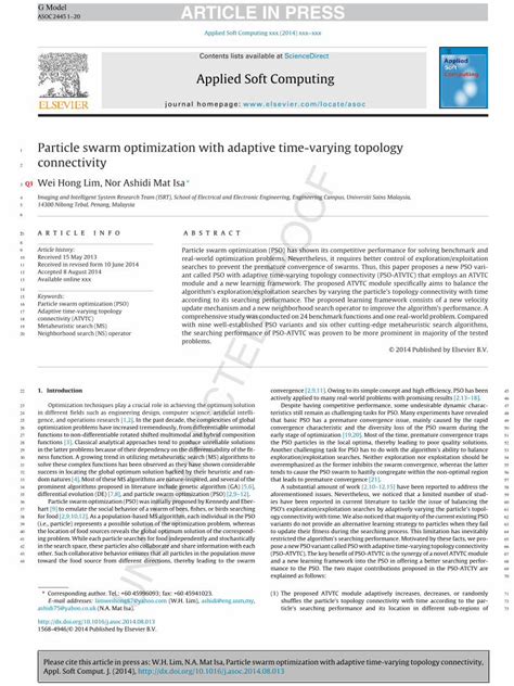 pdf particle swarm optimization with adaptive time varying topology