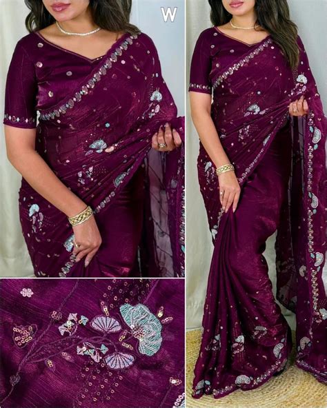 Fandy Chiffon Saree Blouse With Multi Thread Sequins Cut Work At ₹ 1550