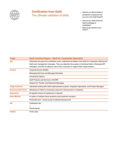 Certification Summary Swift For Corporates Specialist Download Free Pdf Computing Service