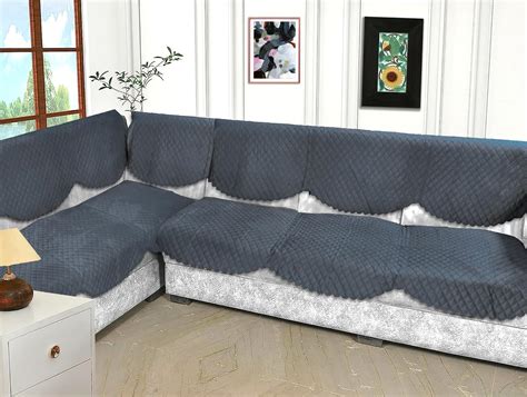 Velvet Quilted L Shape Sofa Cover