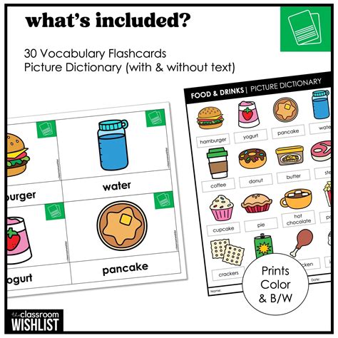 Food And Drinks Vocabulary Flashcards Picture Dictionary