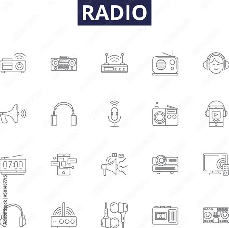 Radio Line Vector Icons And Signs Broadcast Technology Frequencies Waves Transmitter