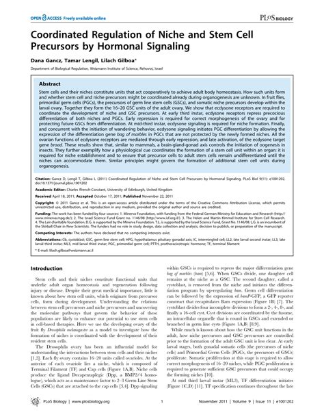 Pdf Coordinated Regulation Of Niche And Stem Cell Precursors By