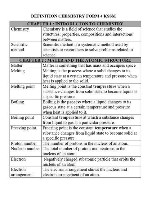 Definition Chemistry Form 4 Kssm Pdf Pdf Chemical Bond Mole Unit