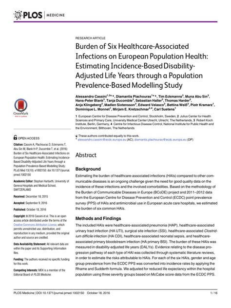 Burden Of Six Healthcare Associated Infections On European Population Health Estimating