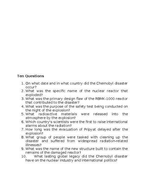 Chernobyl Disaster Worksheet For Subplan And Homework By The Stem Center