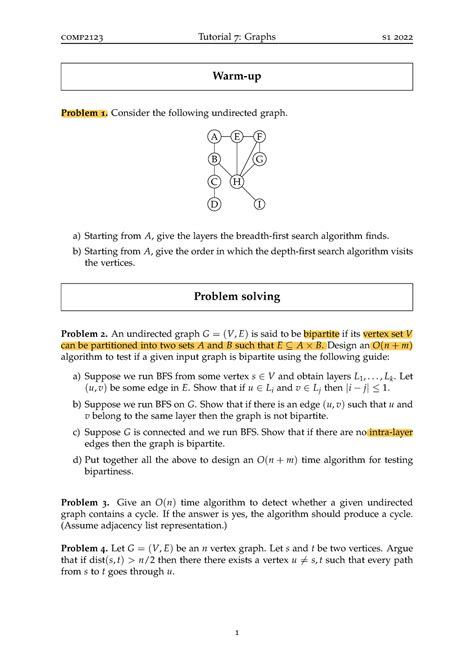 Tutorial 7 Graphs Comp2123 Tutorial 7 Graphs S1 2022 Warm Up Problem 1 Consider The