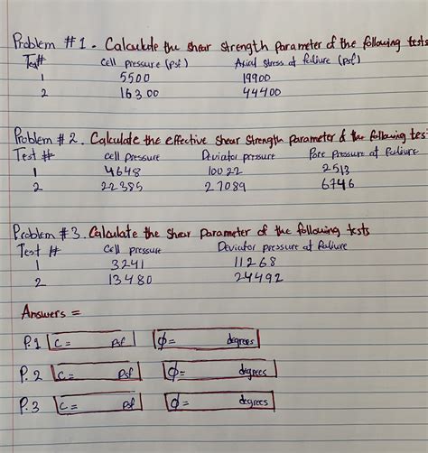 Solved Problem 1 ﻿calculate The Shear Strength Parameter