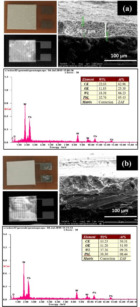 real and x ray image cross sectioned sem image and edax pattern of