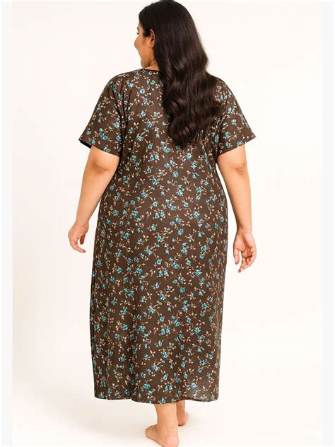 Plus Size Cotton Nighty With Zipper Brown