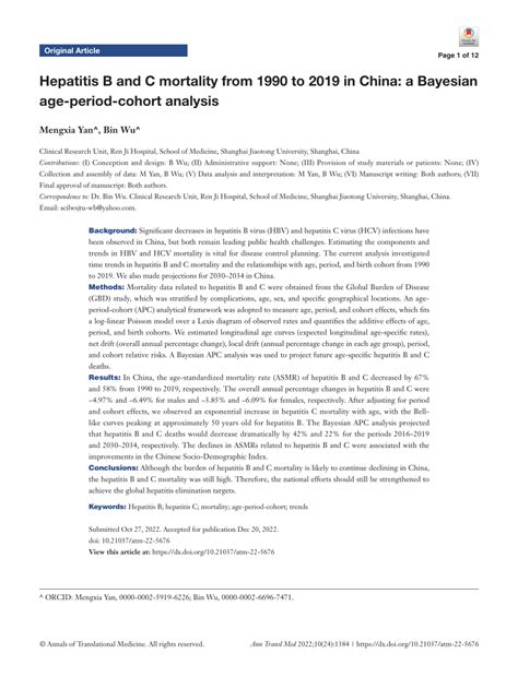 Pdf Hepatitis B And C Mortality From 1990 To 2019 In China A