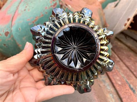 Antique Imperial Carnival Glass Scroll Embossed Small Bowl 55 Compote